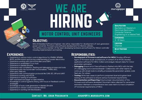 Arun Prashanth On Linkedin We Are Hiring For Mcu Motor Control Unit Engineers Specialist In