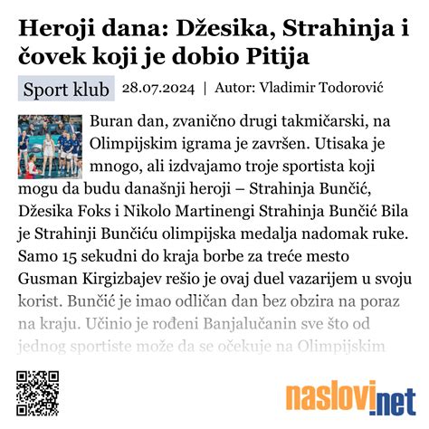 Heroji Dana Džesika Strahinja I čovek Koji Je Dobio Pitija