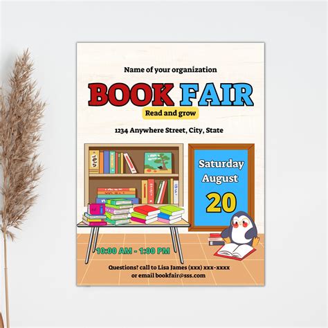 Book Fair Flyer Scholastic Book Fair Reading Party School Fundraiser Used Book Sale Library