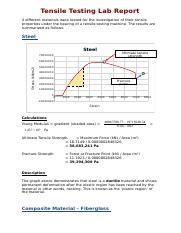 Tensile Lab Report Docx Tensile Testing Lab Report Different Materials Were Tested For The