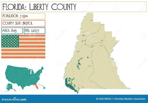 Large And Detailed Map Of Liberty County In Florida Stock Vector