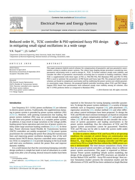 2015 Reduced Order Hinf Tcsc Controller Pso Optimized Fuzzy Pss Design In Mitigating Small
