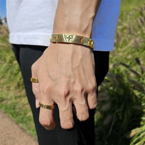 블로썸스틸 써지컬스틸 체인 레이어드 10mm 골드 도금 남자 단풍 체인 자석 팔찌 선물