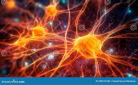 System Neuron Of Brain With Synapses And Electrical Activity Generative Ai Stock Illustration