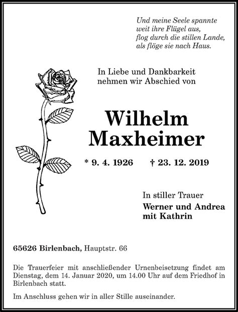 Traueranzeigen Von Wilhelm Maxheimer Rz Trauer De