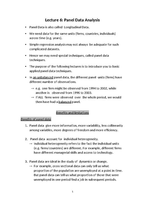 Lecture 6 Panel Data Analysis Lecture 6 Panel Data Analysis Panel