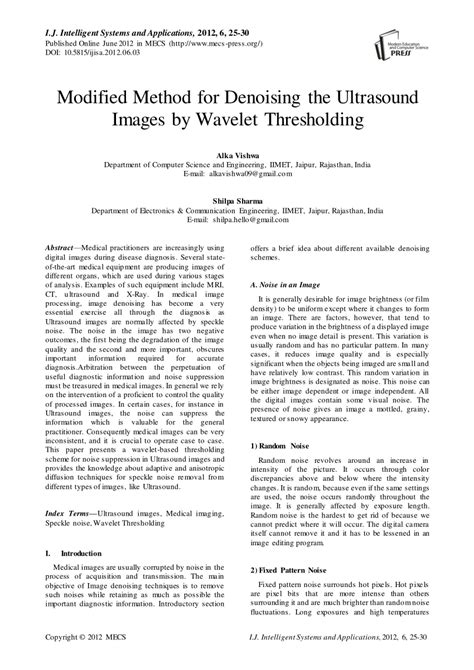 Pdf Modified Method For Denoising The Ultrasound Images By Wavelet