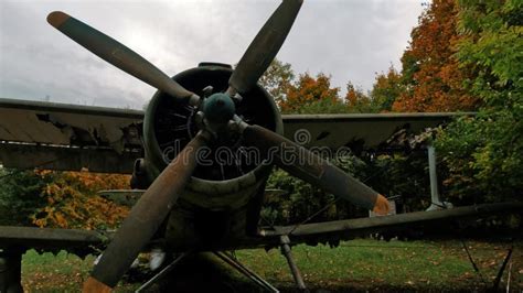 Old Destroed Soviet Russian Propeller Plane The Remains Of A Powerful Aeroflot Of The Ussr