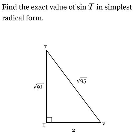 solved find the exact value of sin t in simplest radical form [math]
