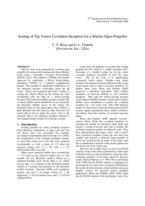 Pdf Scaling Of Tip Vortex Cavitation Inception For A Marine Open Propeller