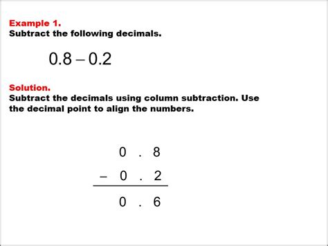 Math Example Decimal Concepts Subtracting Decimals Example 1