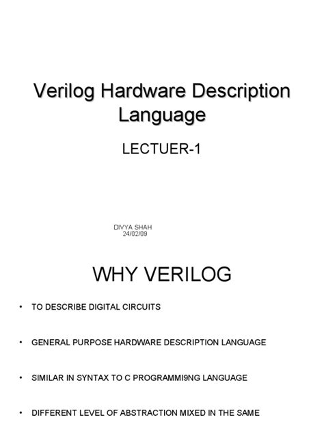 Verilog Hdl Lectuer1 Pdf Hardware Description Language Electronic
