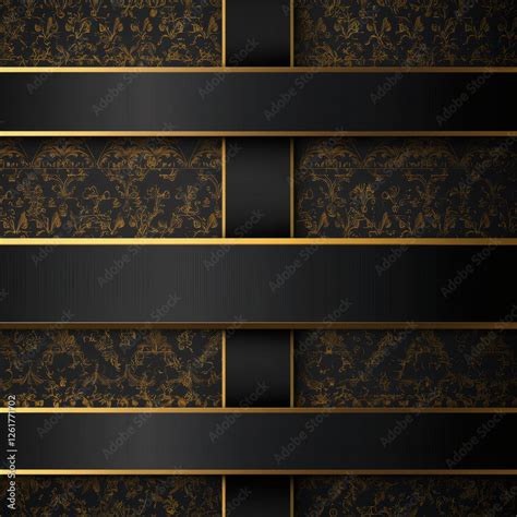 Elegant Luxury Damask Pattern Background With Golden Frame On Black
