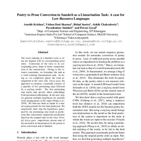 Poetry To Prose Conversion In Sanskrit As A Linearisation Task A Case