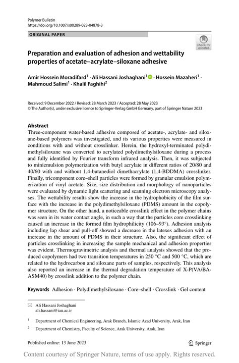 Preparation And Evaluation Of Adhesion And Wettability Properties Of