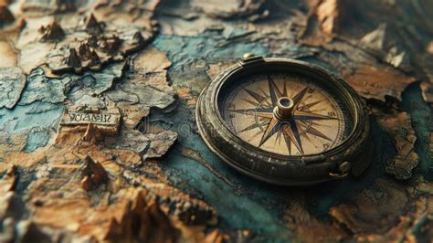 Adventure Inspired Image Of A Magnetic Compass On A Map Stock Illustration Illustration Of