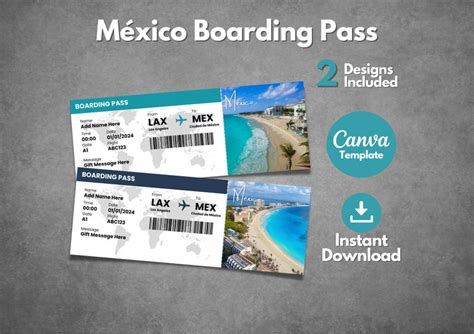 Editable Mexico Boarding Pass Template Printable México Vacation Trip
