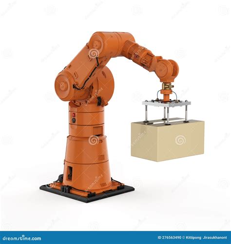 Automation Factory Or Cargo With D Rendering Robotic Arm Carry Cardboard Box Stock Photo