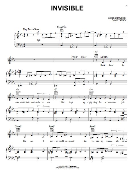 David Yazbek Invisible Sheet Music Pdf Notes Chords Broadway Score
