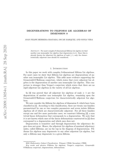Pdf Degenerations To Filiform Lie Algebras Of Dimension 9