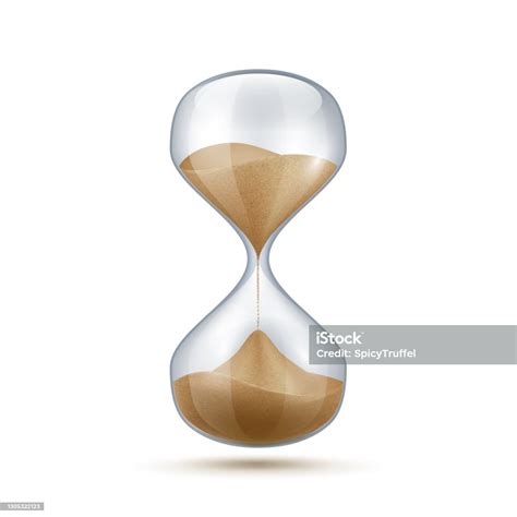 사실적인 모래 시계 3d 모래 시계 시간 측정을 위한 구식 스톱워치 떨어지는 곡물이 있는 연결된 투명 플라스크는 초를 측정합니다 카운트다운 타이머 벡터 유리 시계 3차원
