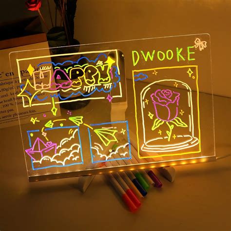 Amazon.com: 2025 LED Note Board with 7 Colors Pen,Magic Note Board Glowing Acrylic Message ...