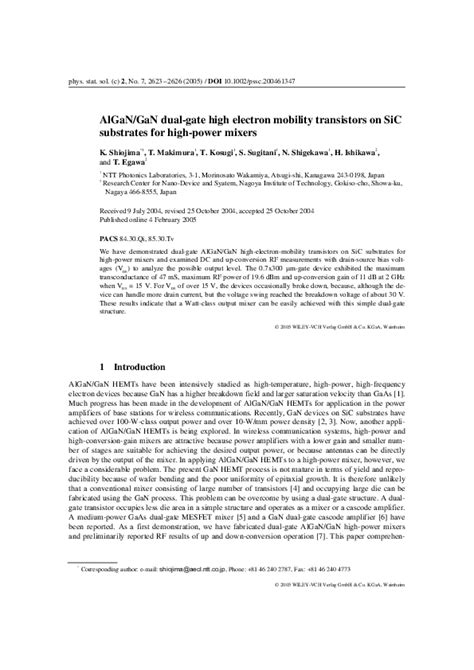 Pdf Algangan Dual Gate High Electron Mobility Transistors On Sic