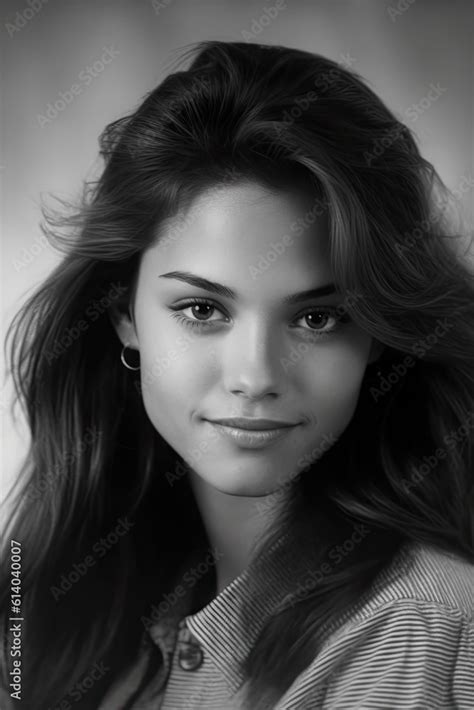 1980s And 1990s Style Yearbook Headshot Of A Pretty High School Teenage Girl Looking At The