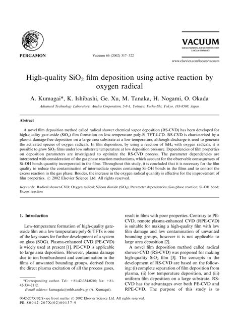 Pdf High Quality Sio 2 Film Deposition Using Active Reaction By Oxygen Radical