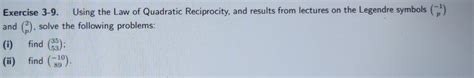 solved exercise 3 9 using the law of quadratic reciprocity