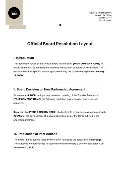 Free Board Resolution Templates To Edit Online And Print