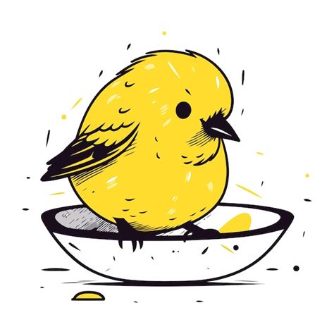 Premium Vector Cute Yellow Bird In A Bowl Hand Drawn Vector Illustration