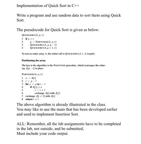 Solved Implementation Of Quick Sort In C Write A Program Chegg Com