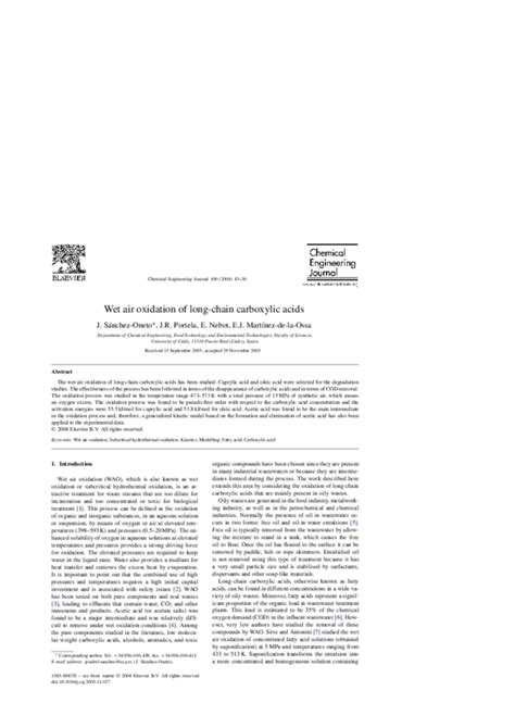 Pdf Wet Air Oxidation Of Long Chain Carboxylic Acids