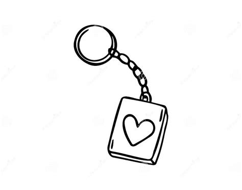 Keychain With Love Heart Hand Drawn Doodle Symbol Outline Drawing