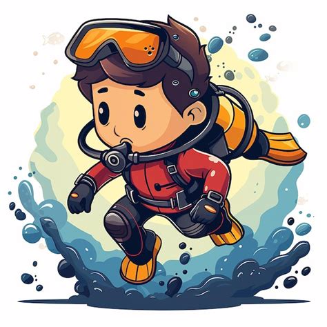 Cute Daring Diver Exploring Depths Cartoon Vector Icon Premium Ai