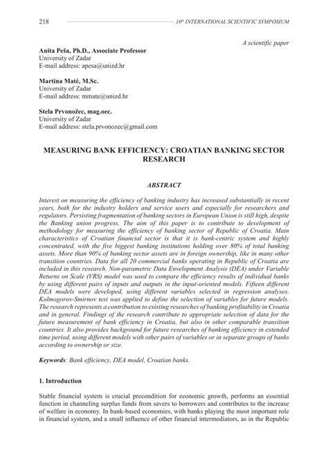 Pdf Measuring Bank Efficiency Croatian Banking Sector Research