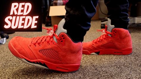 Jordan 5 Red Suede Unboxing On Feet Youtube