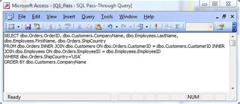 microsoft access pass through queries to sql server