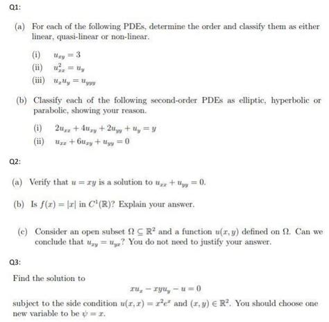 Solved Q A For Each Of The Following PDEs Determine The Chegg