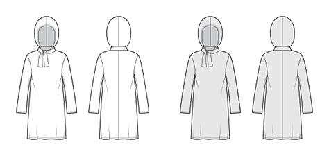 넥타이 긴 소매 오버사이즈 언더 더 니 길이 후드 의류가 있는 단정한 히잡 튜닉 테크니컬 패션 일러스트 0명에 대한 스톡 벡터 아트 및 기타 이미지 Istock