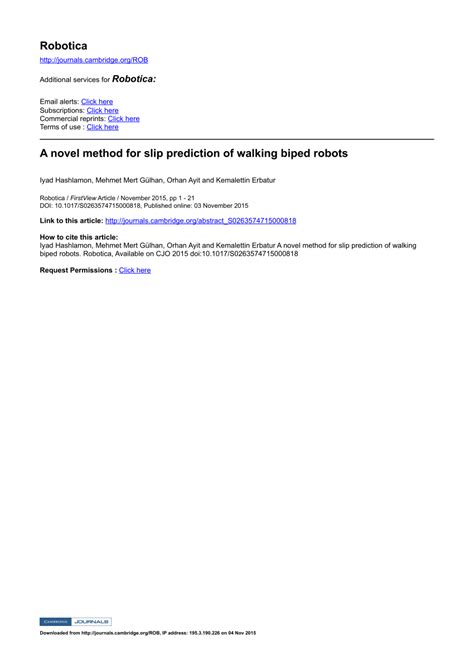 Pdf A Novel Method For Slip Prediction Of Walking Biped Robots