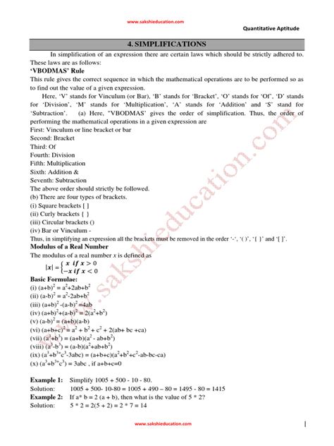 Ssc Ssc Cgl Maths 4 Simplification Pdf Mathematical Analysis