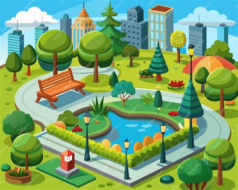 Premium Vector A Cartoon Illustration Of A Park With A Park And Park