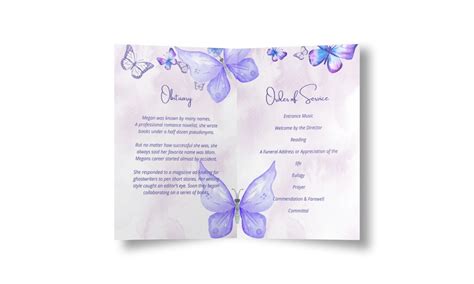 Purple Butterfly Funeral Program Purple Celebration Of Life Order Of