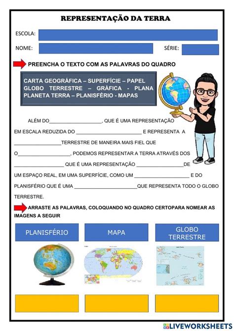 Representação Da Terra Interactive Worksheet Globo Terrestre Planeta