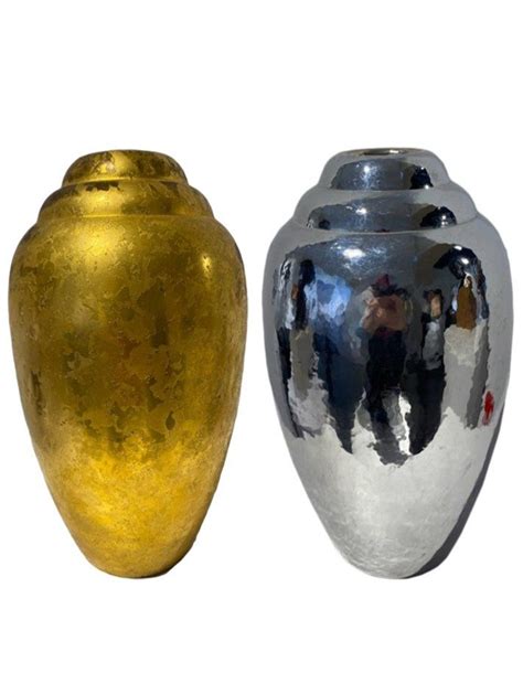 Proantic Christofle Set Of 2 Brassware Vases Art Deco