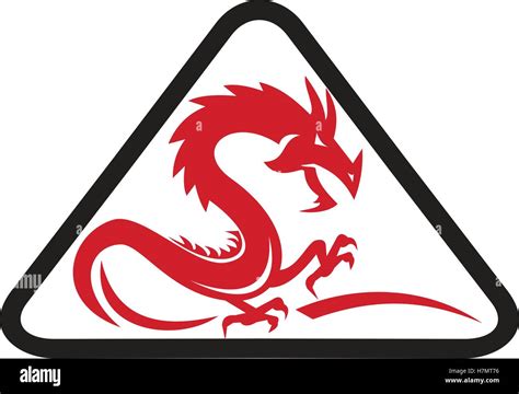 Illustration Of A Silhouette Of A Red Dragon Viewed From The Side Set
