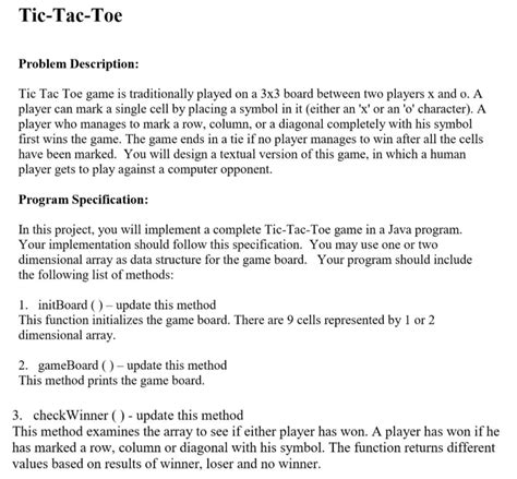 Tic Tac Toe Problem Description Tic Tac Toe Game Is Chegg