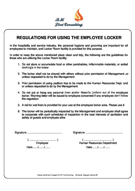 Locker Regulation Bh First Consulting